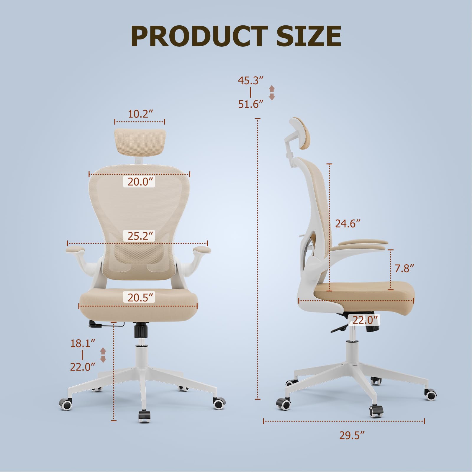 Frylr Heavy Duty Office Chair - Ergonomic Plus Size Desk Chair for Home Office Use, Supportive Mesh Design for Big and Tall People, 400lbs Capacity, Khaki