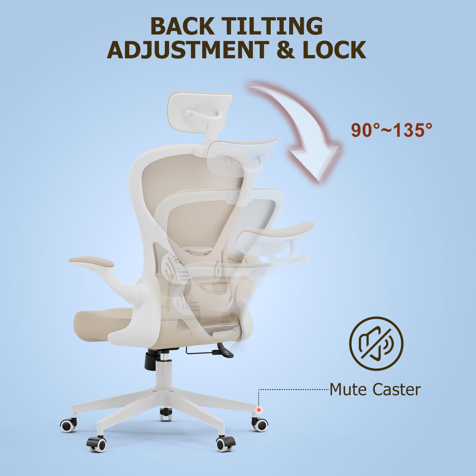 Frylr Heavy Duty Office Chair - Ergonomic Plus Size Desk Chair for Home Office Use, Supportive Mesh Design for Big and Tall People, 400lbs Capacity, Khaki