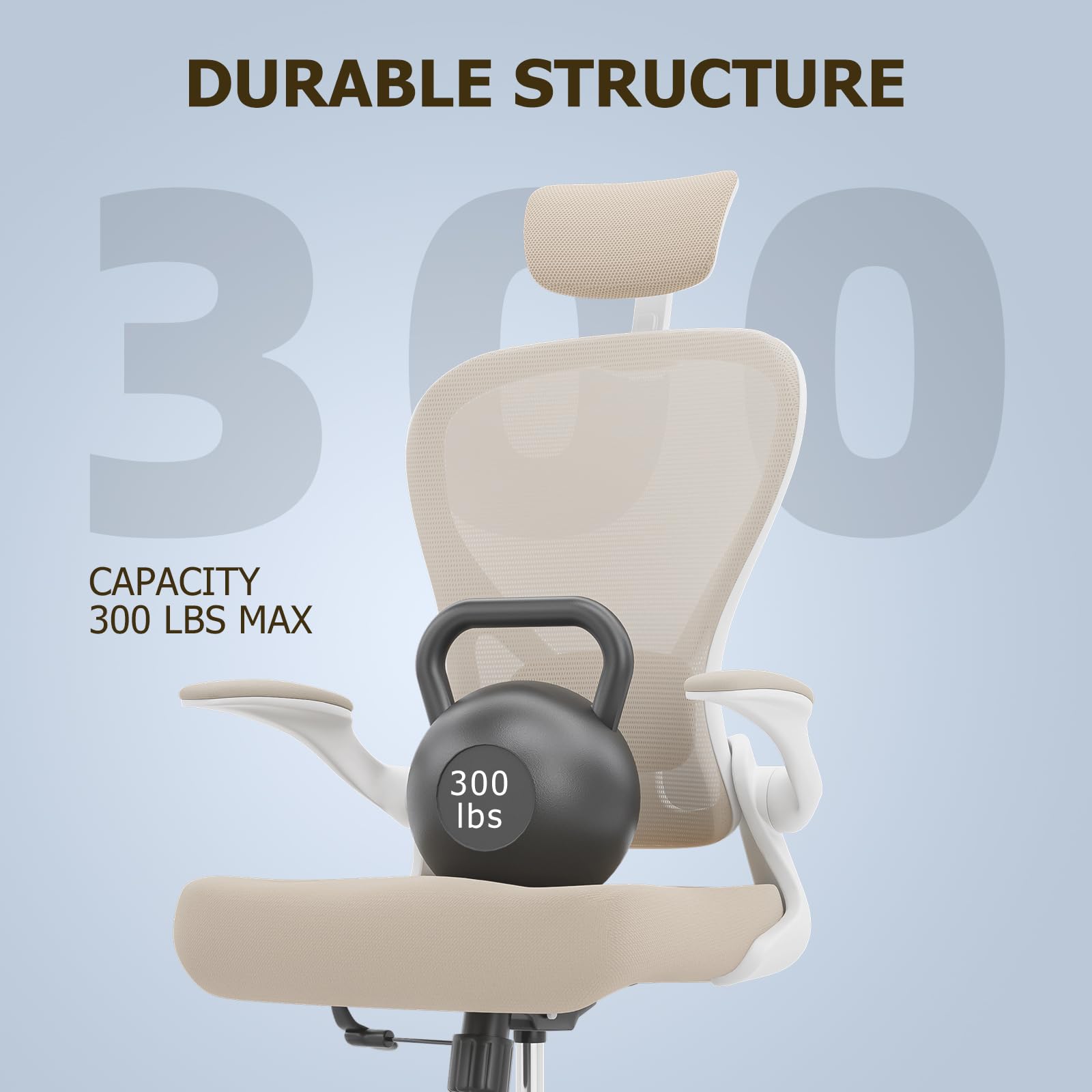 Frylr Heavy Duty Office Chair - Ergonomic Plus Size Desk Chair for Home Office Use, Supportive Mesh Design for Big and Tall People, 400lbs Capacity, Khaki
