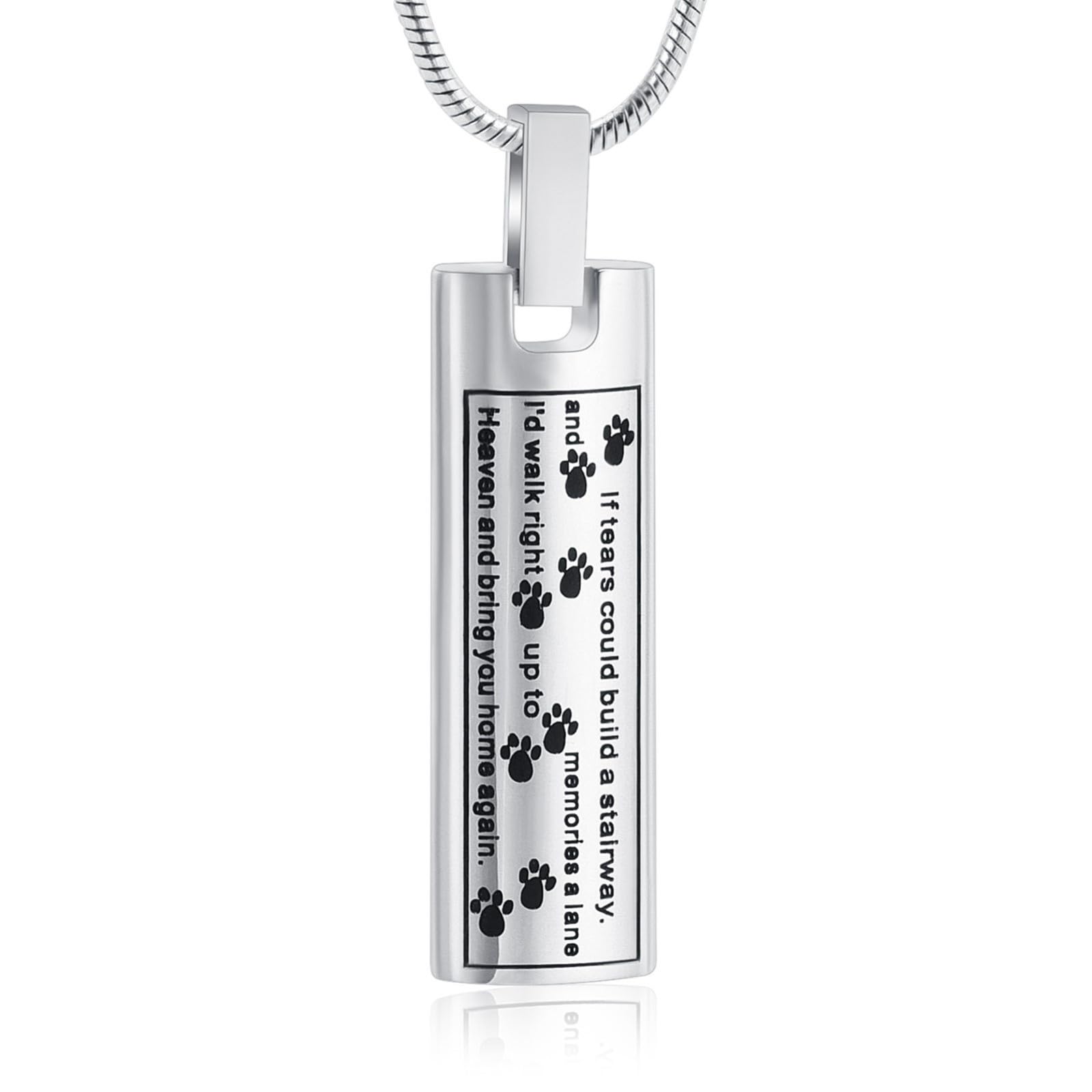 ADENLA Cremation Jewelry for Ashes Pet Cremation Urn Necklace with Pet Paw Print Stainless Steel Memorial Pendants Gift for Women Men