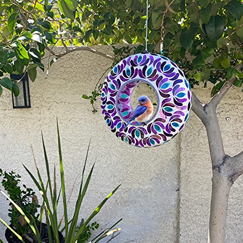 Lily's Home Hanging Outdoor Fly Through Wild Bird Feeder, an Excellent Addition to Any Garden, Mosaic. 8 Inches. Purple and Blue