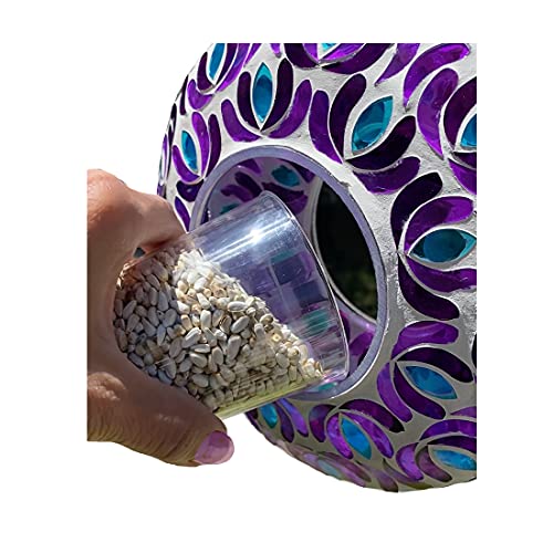 Lily's Home Hanging Outdoor Fly Through Wild Bird Feeder, an Excellent Addition to Any Garden, Mosaic. 8 Inches. Purple and Blue