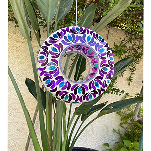 Lily's Home Hanging Outdoor Fly Through Wild Bird Feeder, an Excellent Addition to Any Garden, Mosaic. 8 Inches. Purple and Blue