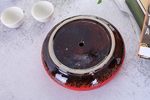 VanEnjoy 7.3 inch Round Large Shallow Succulent Ceramic Glazed Planter Pots with Drainage Hole, Bonsai Pots Garden Decorative Cactus Stand Flower Container (Red)