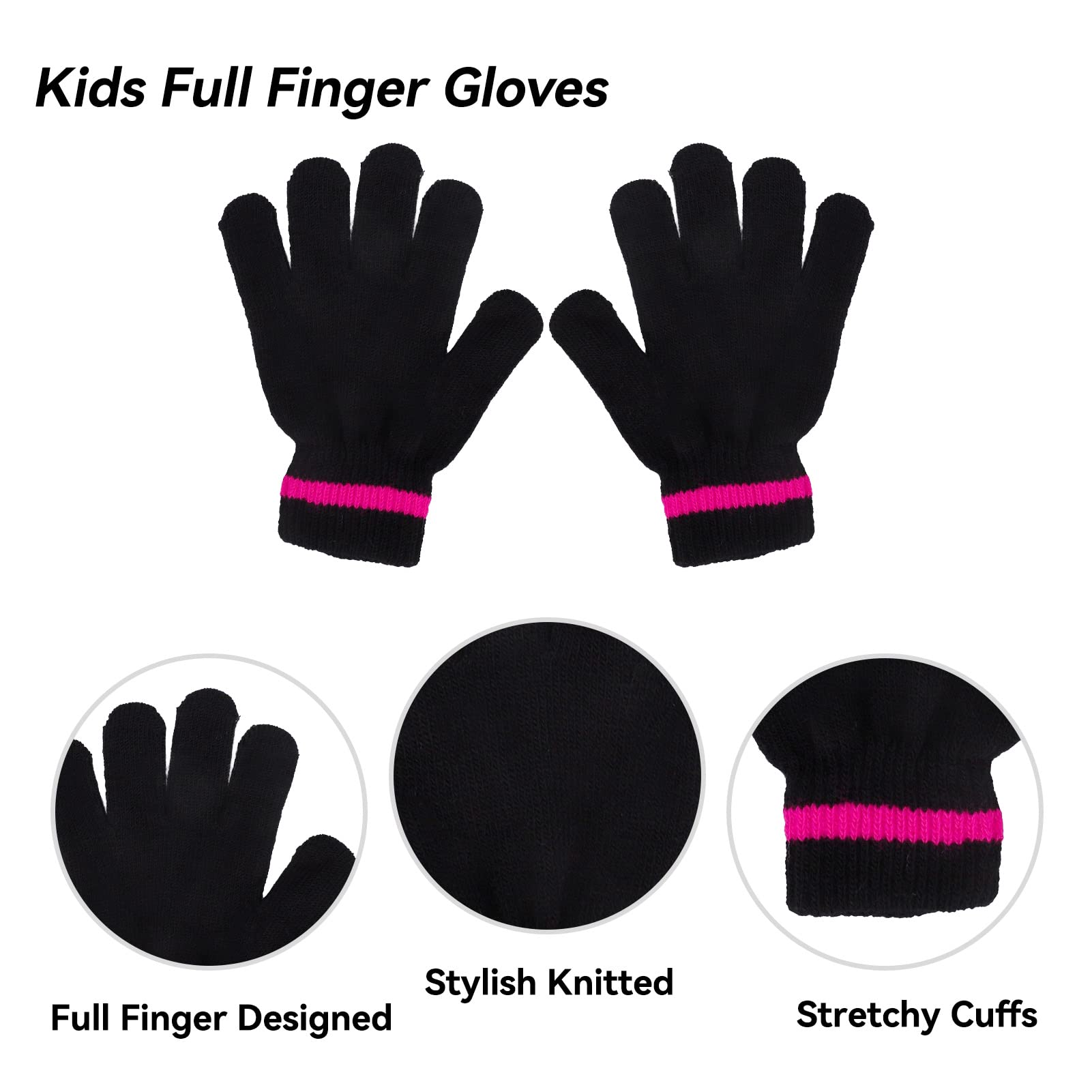Girl Knit Cat Ear Beanie Hat and Glove Set Kids Winter Earflap with Braided Ski Skull Cap Mitten Set Age 3-7