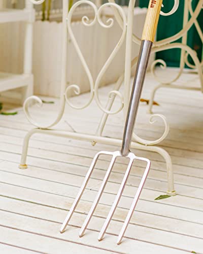 Garden Fork Heavy Duty Pitchfork for Digging Gardening Spade Fork 43 inch with D-Handle 4-Tine Pitch Fork Garden Tool for Spading Digging Turning Planting Cultivating Aerating Steel Compost Fork