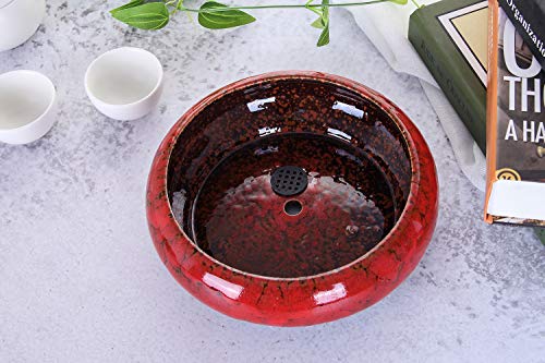 VanEnjoy 7.3 inch Round Large Shallow Succulent Ceramic Glazed Planter Pots with Drainage Hole, Bonsai Pots Garden Decorative Cactus Stand Flower Container (Red)