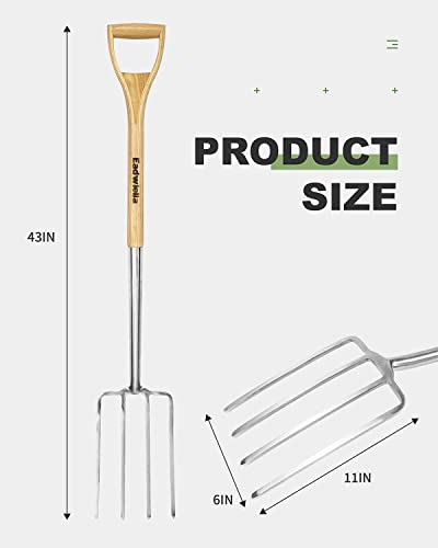 Garden Fork Heavy Duty Pitchfork for Digging Gardening Spade Fork 43 inch with D-Handle 4-Tine Pitch Fork Garden Tool for Spading Digging Turning Planting Cultivating Aerating Steel Compost Fork