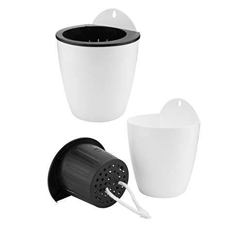 Jucoan 9 Pack Self Watering Hanging Planter, 5 Inch Dua-pots Lazy Flower Pot, White Plastic Wall Hanging Planter Pot with 9 Hooks for Garden Fence, Porch, Wall