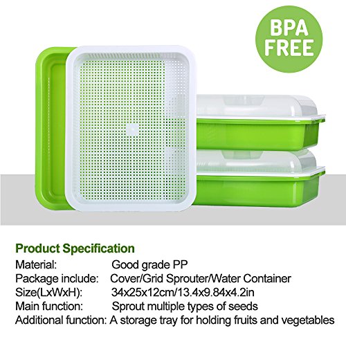 LeJoy Garden Seed Sprouter Tray BPA Free PP Soil-Free Big Capacity Healthy Wheatgrass Grower with Lid Sprouting Kit 13.4x9.84x4.72 inches(LxWxH)