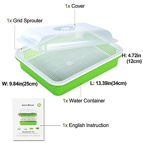 LeJoy Garden Seed Sprouter Tray BPA Free PP Soil-Free Big Capacity Healthy Wheatgrass Grower with Lid Sprouting Kit 13.4x9.84x4.72 inches(LxWxH)