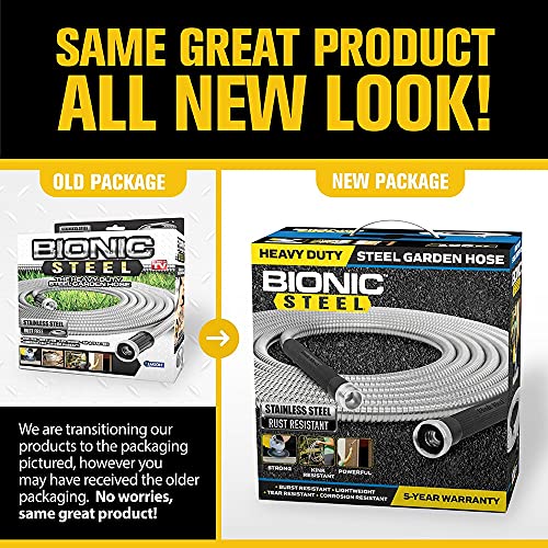 Bionic Steel 75 Foot Garden Hose 304 Stainless Steel Metal Hose β Super Tough & Flexible Water Hose, Lightweight, Crush Resistant Aluminum Fittings, Kink & Tangle Free, Rust Proof, Easy to Use & Store