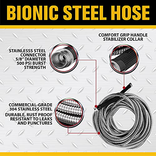 Bionic Steel 75 Foot Garden Hose 304 Stainless Steel Metal Hose β Super Tough & Flexible Water Hose, Lightweight, Crush Resistant Aluminum Fittings, Kink & Tangle Free, Rust Proof, Easy to Use & Store