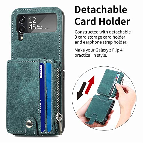 Detachable Retro Leather Zipper Wallet Folding Case for Samsung Galaxy Z Flip 4 5G Flip4 Flip3 2 in1 Cards Holder Phone Cover,Black,for Samsung Z Flip 3