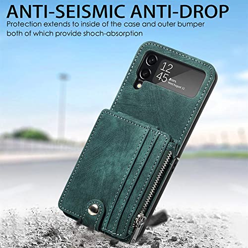Detachable Retro Leather Zipper Wallet Folding Case for Samsung Galaxy Z Flip 4 5G Flip4 Flip3 2 in1 Cards Holder Phone Cover,Black,for Samsung Z Flip 3
