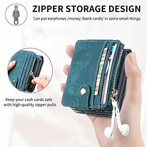 Detachable Retro Leather Zipper Wallet Folding Case for Samsung Galaxy Z Flip 4 5G Flip4 Flip3 2 in1 Cards Holder Phone Cover,Black,for Samsung Z Flip 3