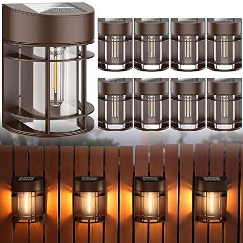 DOESLAG Solar Fence Lights, 8 Pack Deck Lights Waterproof Solar Outdoor Lights for Garden Fence Post Backyard Decor, Brown