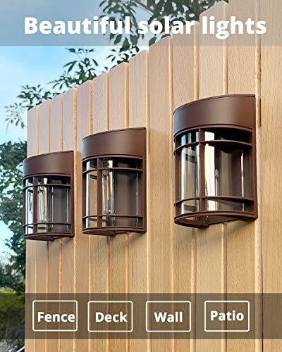 DOESLAG Solar Fence Lights, 8 Pack Deck Lights Waterproof Solar Outdoor Lights for Garden Fence Post Backyard Decor, Brown