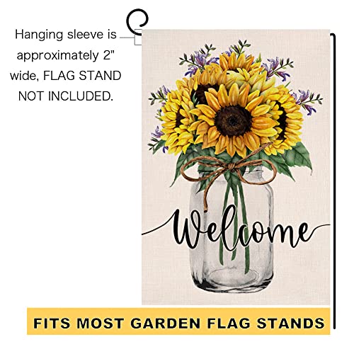 Summer Sunflower Garden Flag 12x18 Vertical Double Sided Welcome Summer Mason Jar Flowers Farmhouse Outside Decorations Burlap Yard Flag BW129