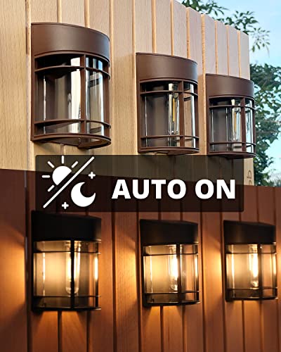 DOESLAG Solar Fence Lights, 8 Pack Deck Lights Waterproof Solar Outdoor Lights for Garden Fence Post Backyard Decor, Brown