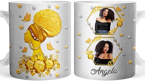 White Ceramic Coffee Mug Photo Mugs Personalized Picture Custom Name Birthday Gifts For Black Women Friends Girls Jewelry Style Novelty Tea Cup Table Desk Accessories 11 And 15 Oz