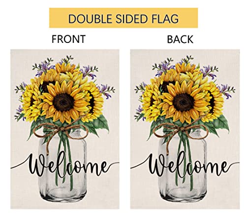 Summer Sunflower Garden Flag 12x18 Vertical Double Sided Welcome Summer Mason Jar Flowers Farmhouse Outside Decorations Burlap Yard Flag BW129