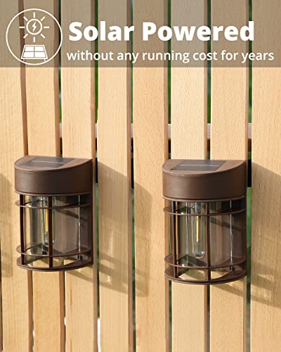 DOESLAG Solar Fence Lights, 8 Pack Deck Lights Waterproof Solar Outdoor Lights for Garden Fence Post Backyard Decor, Brown