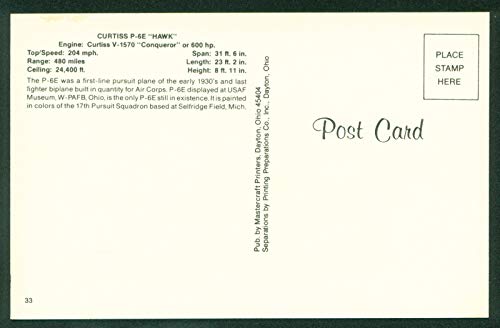 Curtiss P-6 Hawk Pursuit Airplane Fighter Biplane Air Corps 17th Squadron Postcard