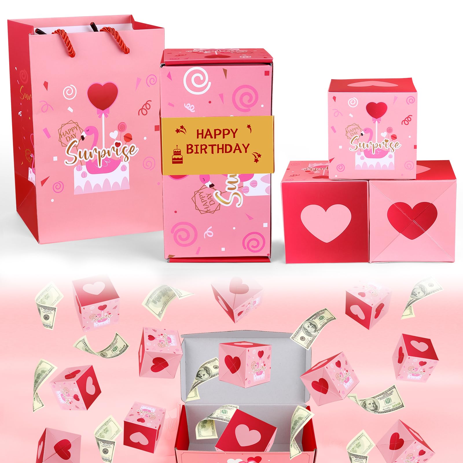 UQM Birthday Surprise Gift Box Explosion, Happy Birthday Exploding Gift Box, Funny Money Box for Cash Gift, Birthday Gifts for Women Men Best Friend Girlfriend Wife Sister…