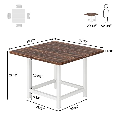 Tribesigns Small Conference Room Table for 4 People, Rustic Square 39.4 Inches Wood Computer Desk for Home Office,Small Space (Chair not Included) (Dark Oak)
