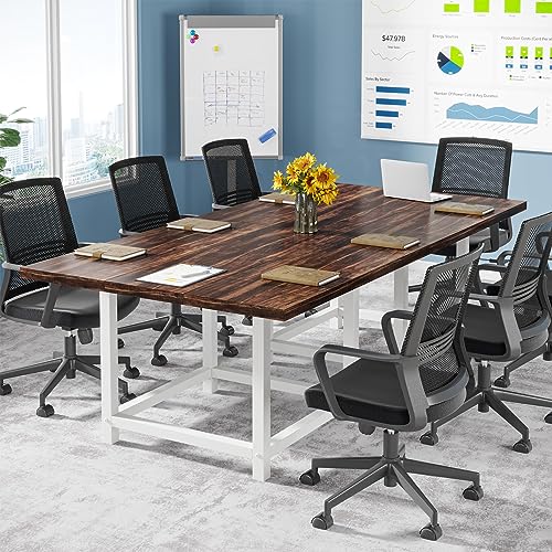 Tribesigns Small Conference Room Table for 4 People, Rustic Square 39.4 Inches Wood Computer Desk for Home Office,Small Space (Chair not Included) (Dark Oak)