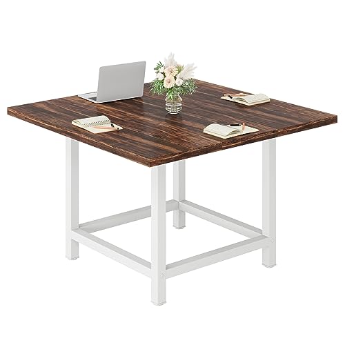Tribesigns Small Conference Room Table for 4 People, Rustic Square 39.4 Inches Wood Computer Desk for Home Office,Small Space (Chair not Included) (Dark Oak)