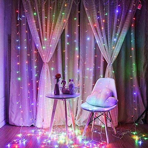 JMTGNSEP RGB Curtain Light with 8 Modes Control Decoration for Window Home Patio Garden Christmas Indoor Outdoor Decoration, USB Operated, IP64WATERPROOF (9.8ft X 6.5ft) (Multicolor)