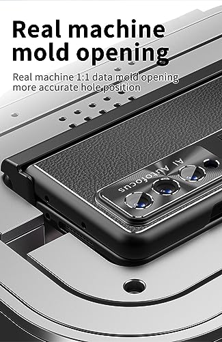 WenKa Plating Leather Case for Samsung Galaxy Z Fold 4 3 2 5 G Magnetic Kickstand Carbon Fibe Screen Protector Phone Cover,Carbon White,for Galaxy Z Fold 5