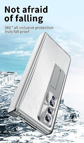 WenKa Plating Leather Case for Samsung Galaxy Z Fold 4 3 2 5 G Magnetic Kickstand Carbon Fibe Screen Protector Phone Cover,Carbon White,for Galaxy Z Fold 5