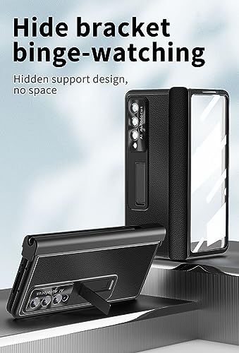 WenKa Plating Leather Case for Samsung Galaxy Z Fold 4 3 2 5 G Magnetic Kickstand Carbon Fibe Screen Protector Phone Cover,Carbon White,for Galaxy Z Fold 5