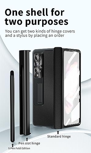 WenKa Plating Leather Case for Samsung Galaxy Z Fold 4 3 2 5 G Magnetic Kickstand Carbon Fibe Screen Protector Phone Cover,Carbon White,for Galaxy Z Fold 5