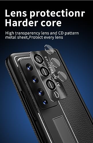 WenKa Plating Leather Case for Samsung Galaxy Z Fold 4 3 2 5 G Magnetic Kickstand Carbon Fibe Screen Protector Phone Cover,Carbon White,for Galaxy Z Fold 5
