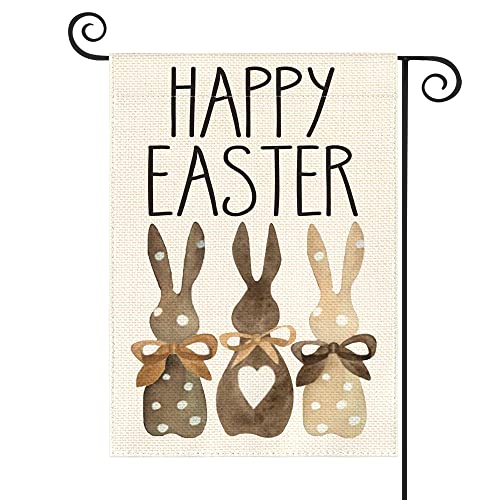 AVOIN colorlife Happy Easter Polka Dot Rabbit Garden Flag 12x18 Inch Double Sided Outside, Love Heart Bunny Bow Yard Outdoor Decoration