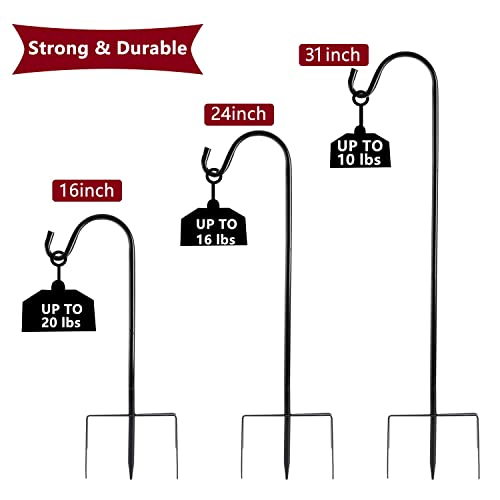 EXCMARK 2 Pack Shepherd Hook 31 inch 1/2 inch Thick Use at Weddings, Hanging Solar Lights, Lanterns, Bird Feeders, Metal Hanger Hook (Black, 31 inch)