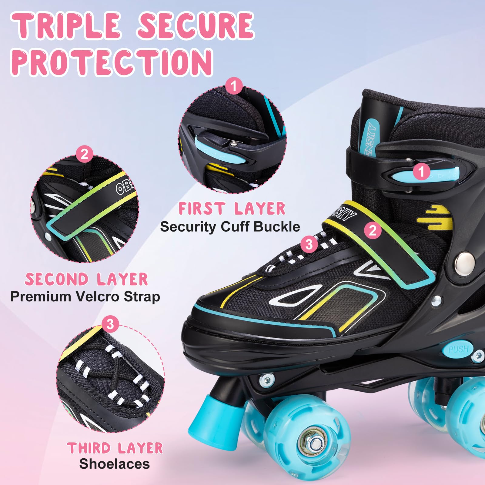 Kids Roller Skates for Girls and Boys, 4 Sizes Adjustable Roller Skates with 8 Light Up Wheels, Fun Illuminating Toddler Rollerskates for Kids Youth Beginner, Patines para Niñas Niños(3-6, Blue)