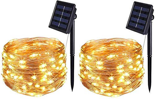 BOLWEO 2 Pack Solar Powered String Lights, Solar Fairy Lights,16.4Ft 50LED Waterproof Wire Lighting for Indoor Outdoor Christmas Tree Halloween Diwali Home Garden Decoration(Warm White)