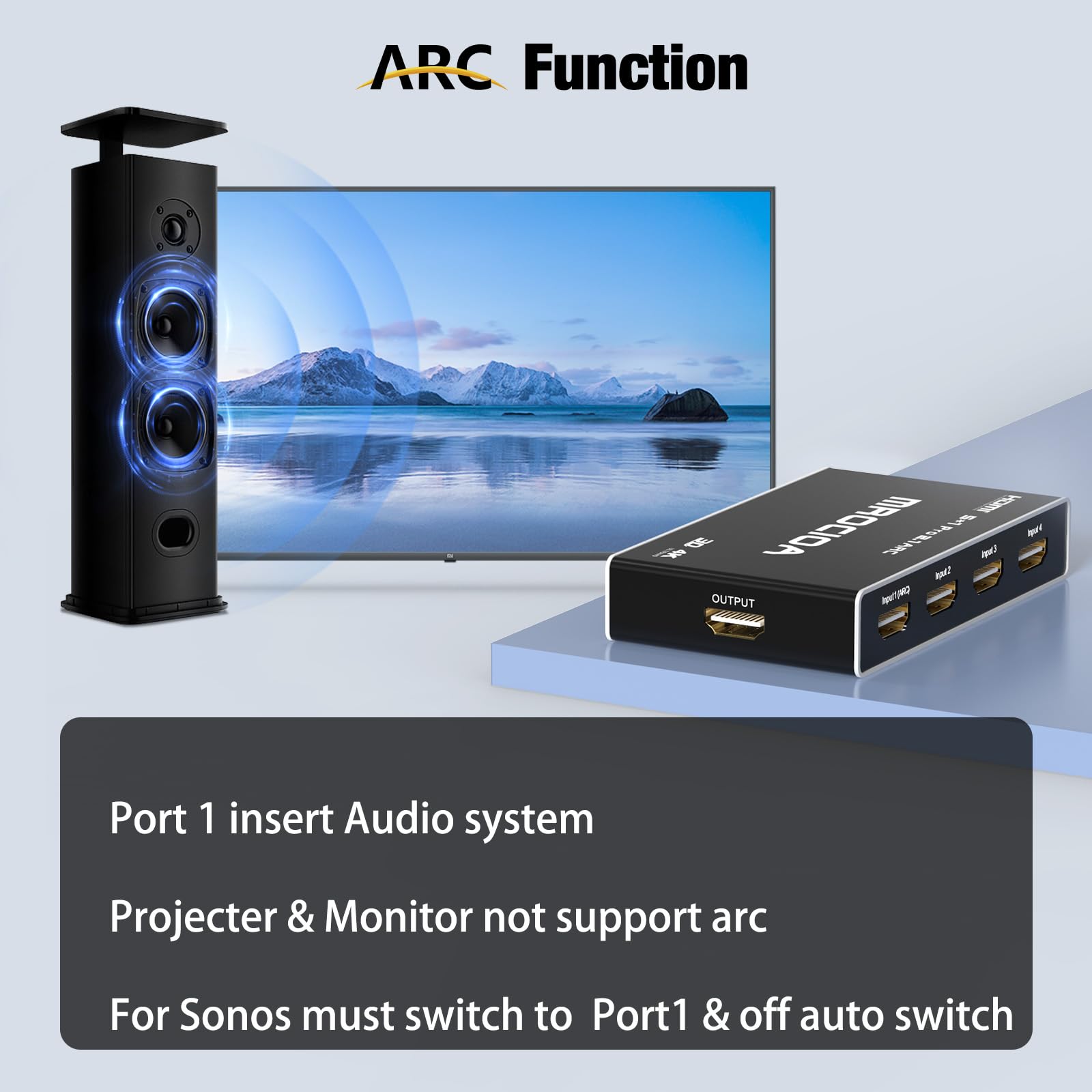 HDMI 2.1 Switch 8K 60Hz, 4K 120Hz 5 in 1 Out HDMI Switcher Splitter with iOS app, Ratio Adjusted, ARC, HDR10+,Dolby Vision, Dolby Atmos,VRR,ALLM for PS5 Xbox APPLE TV FIRE TV Nintendo Switch laptop PC