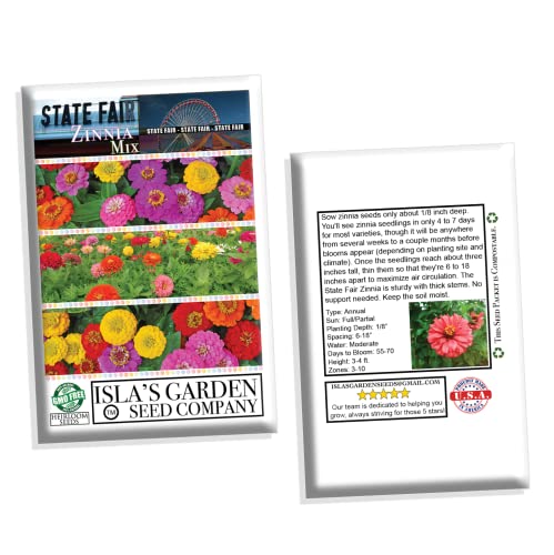 "State Fair Mix" Zinnia Flower Seeds for Planting, 100+ Seeds Per Packet, (Isla's Garden Seeds), Non GMO & Heirloom Seeds, Scientific Name: Zinnia elegans, Great Home Garden Gift