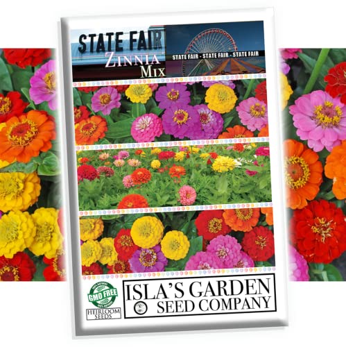 "State Fair Mix" Zinnia Flower Seeds for Planting, 100+ Seeds Per Packet, (Isla's Garden Seeds), Non GMO & Heirloom Seeds, Scientific Name: Zinnia elegans, Great Home Garden Gift
