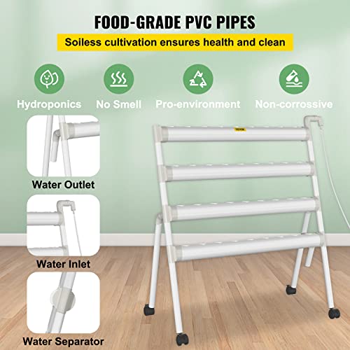 VEVOR Hydroponics Growing System, 36 Sites 4 Food-Grade PVC-U Pipes, 4 Layers Indoor Planting Kit with Water Pump, Timer, Nest Basket, Sponge for Fruits, Vegetables, Herb, White
