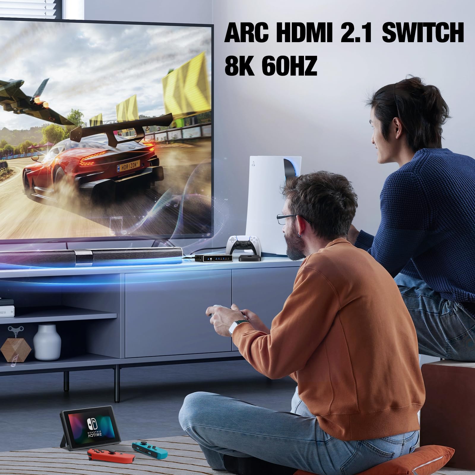 HDMI 2.1 Switch 8K 60Hz, 4K 120Hz 5 in 1 Out HDMI Switcher Splitter with iOS app, Ratio Adjusted, ARC, HDR10+,Dolby Vision, Dolby Atmos,VRR,ALLM for PS5 Xbox APPLE TV FIRE TV Nintendo Switch laptop PC