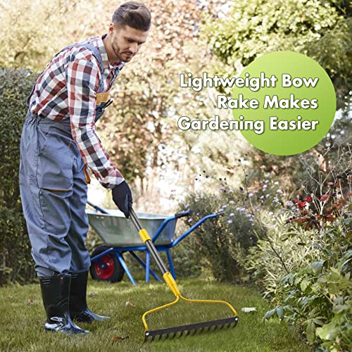 Garden Rake,14 Tines Heavy Duty Bow Rake for Lawns,73 Inch Long Handle Leaf Rake for Loosening Soil…