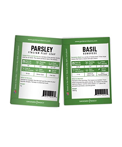 Italian Herb Seeds for Planting 5 Variety Herbs Seed Packets Including Italian Flat Leaf Parsley, Sage, Oregano, Thyme, Basil - Great for Kitchen Herb Garden, Hydroponics Heirloom - Gardners Basics
