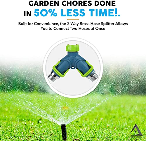 Hose Splitter 2 Way Heavy Duty, Garden Hose Splitter, Brass Y Hose Splitter with Thumb Control Valves, 3/4" Two Way Water Hose Splitter Faucet Splitter Shut Off Valve Hose Connector Adapter